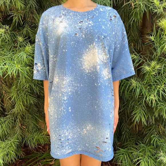 Hanes | Tops | Distressed Stained Light Blue Destroyed Bleached Tee ...
